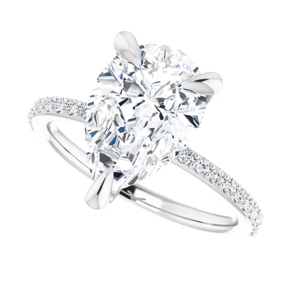JEWELERYIUM 4 CT Pear Cut Colorless Moissanite Engagement Ring, Wedding/Bridal Ring Set, Solitaire Halo Style, Solid Sterling Silver Vintage Antique Anniversary Bride Ring Gifts for Her (4)