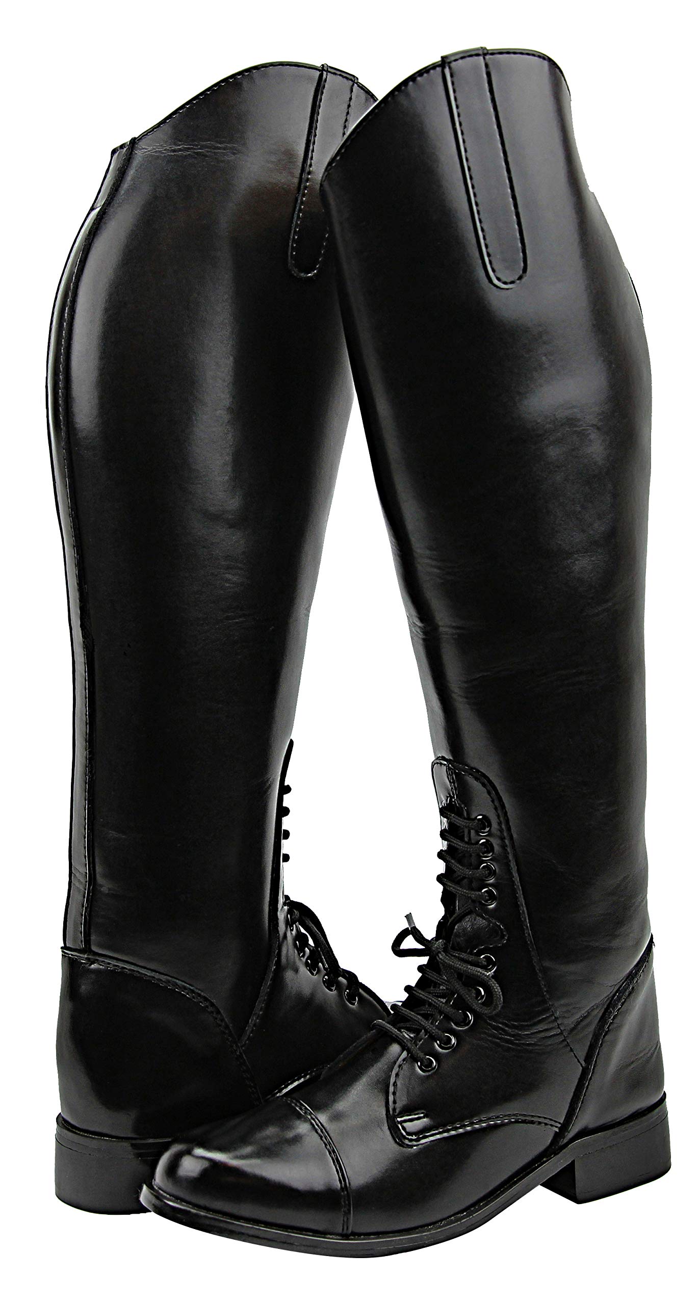 Hispar Women Ladies GRANDUER Pull On Leather English Field Boots Horse Back Riding Equestrian - Black 10.5 REGULAR CALF