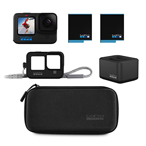 GoPro HERO10 Black with Dual Battery Charger + Battery (2 Rechargeable Batteries Total) and Sleeve + Lanyard (Black)