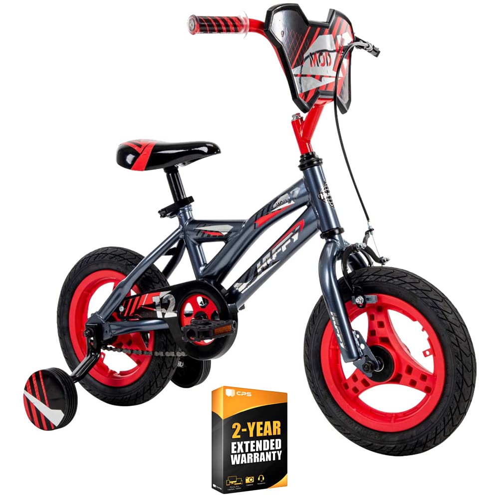 Huffy 22900 Mod X Kids 12-inch Bike, Grey Bundle with 2 YR CPS Enhanced Protection Pack