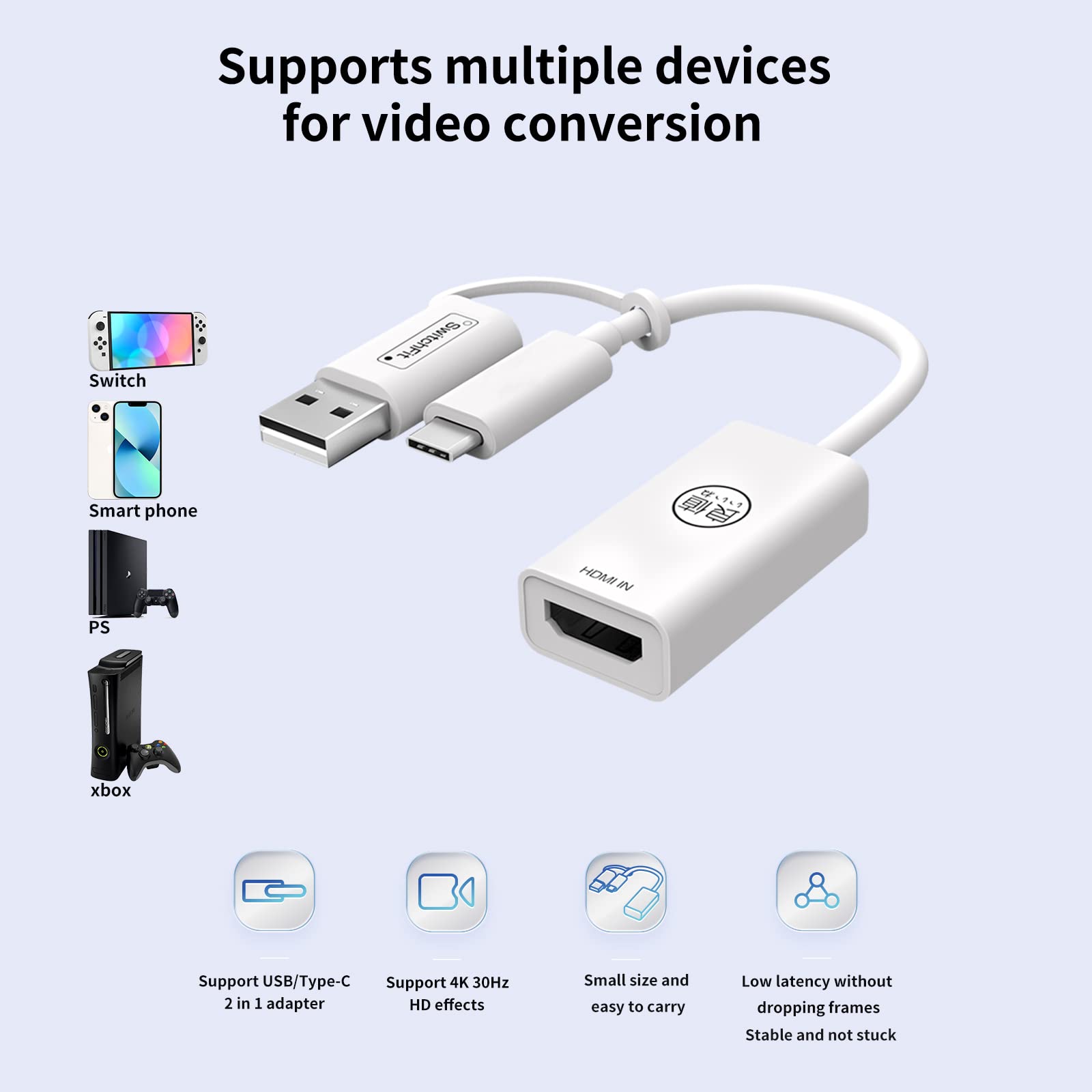 IINE Screen Recorder HDMI Video Capture Card Compatible for Nintendo Switch Oled/PS5/Xbox/Smart Phone 4K HD Video Converter for Live Streaming