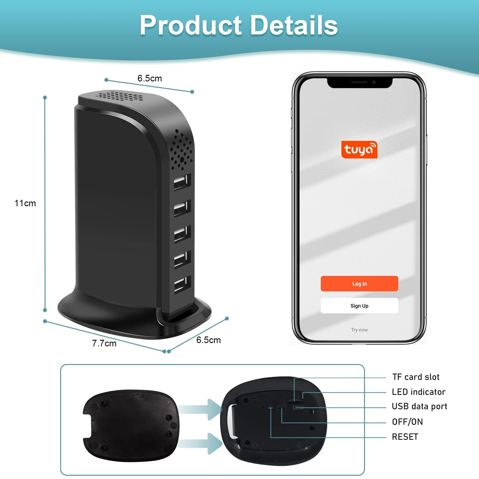 Hidden Camera WiFi USB Charger Spy Camera 5-Port Phone Charger Camera Wireless 1080P HD Security Cameras with Motion Detection, APP Control for Home/Office Surveillance, No Audio