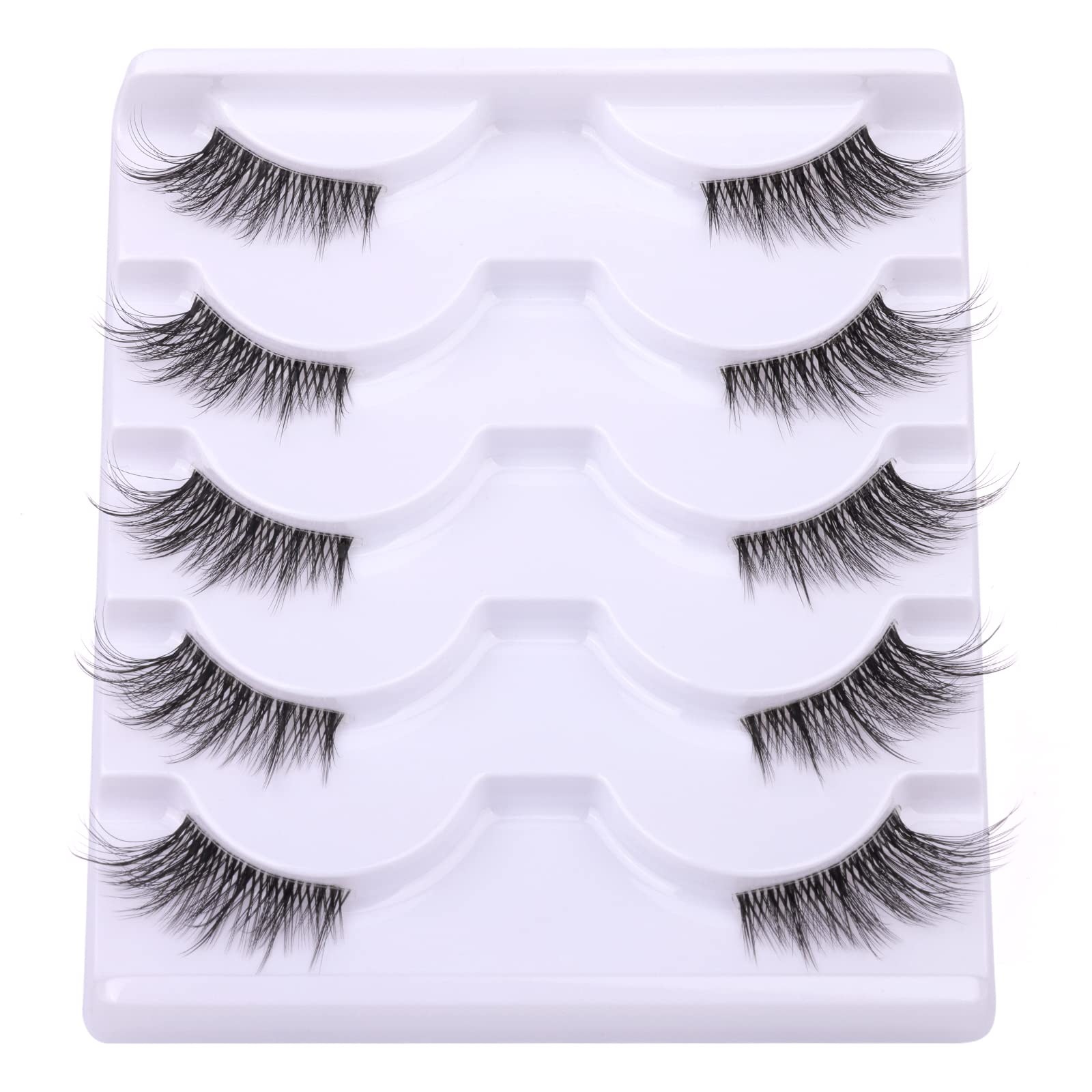 Half Lashes Lashes Natural Look Wispy 3/4 False Eyelashes Fluffy Clear Band False Cat Eye Lashes that Look Like Extensions Soft Handmade Reusable Lashes Pack