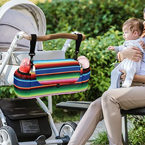 Kigai Gradient Stripes Baby Stroller Organizer with Cup Holders, Secure Hooks Accessories Adjustable Strap Stroller Bag for Bottle, Diaper, Phone, Toys, Baby Items