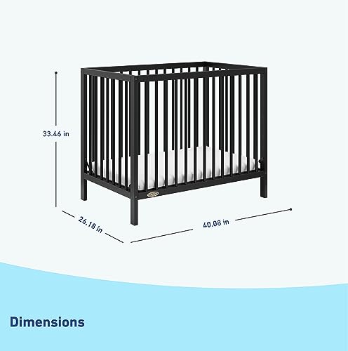 Graco Teddi 4-in-1 Convertible Mini Crib with Bonus Water-Resistant Mattress (Black) β GREENGUARD Gold Certified, 2.75-Inch Mattress Included, Convenient Size, Easy 30-Minute Assembly
