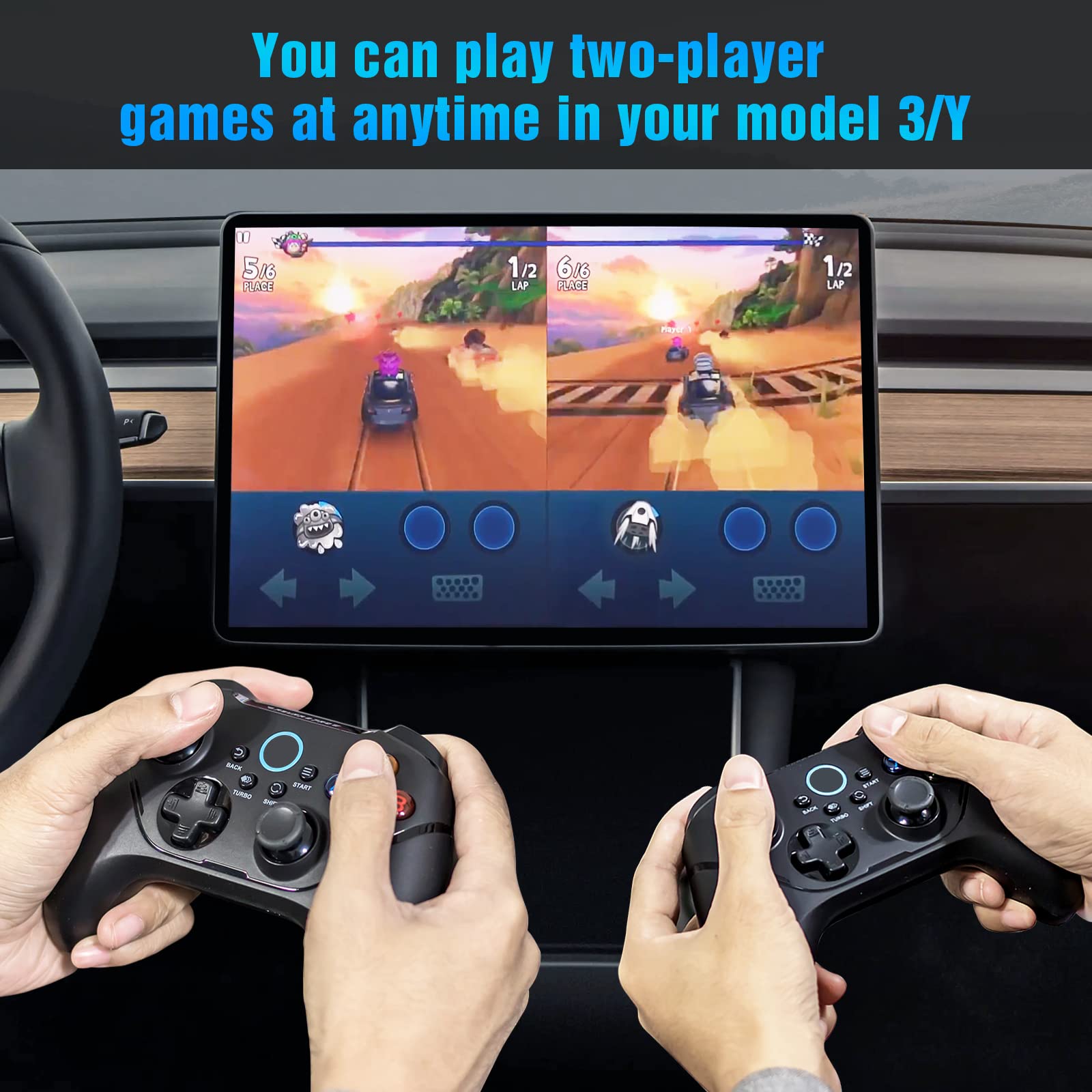 OEC-T5 Tesla USB Hub Car USB Charger 4 in 1 Center Consoles with PD Fast Charge Port and Blue Automatic LED Ambient Light Fit for 2021 2022 Tesla Model Y Model 3