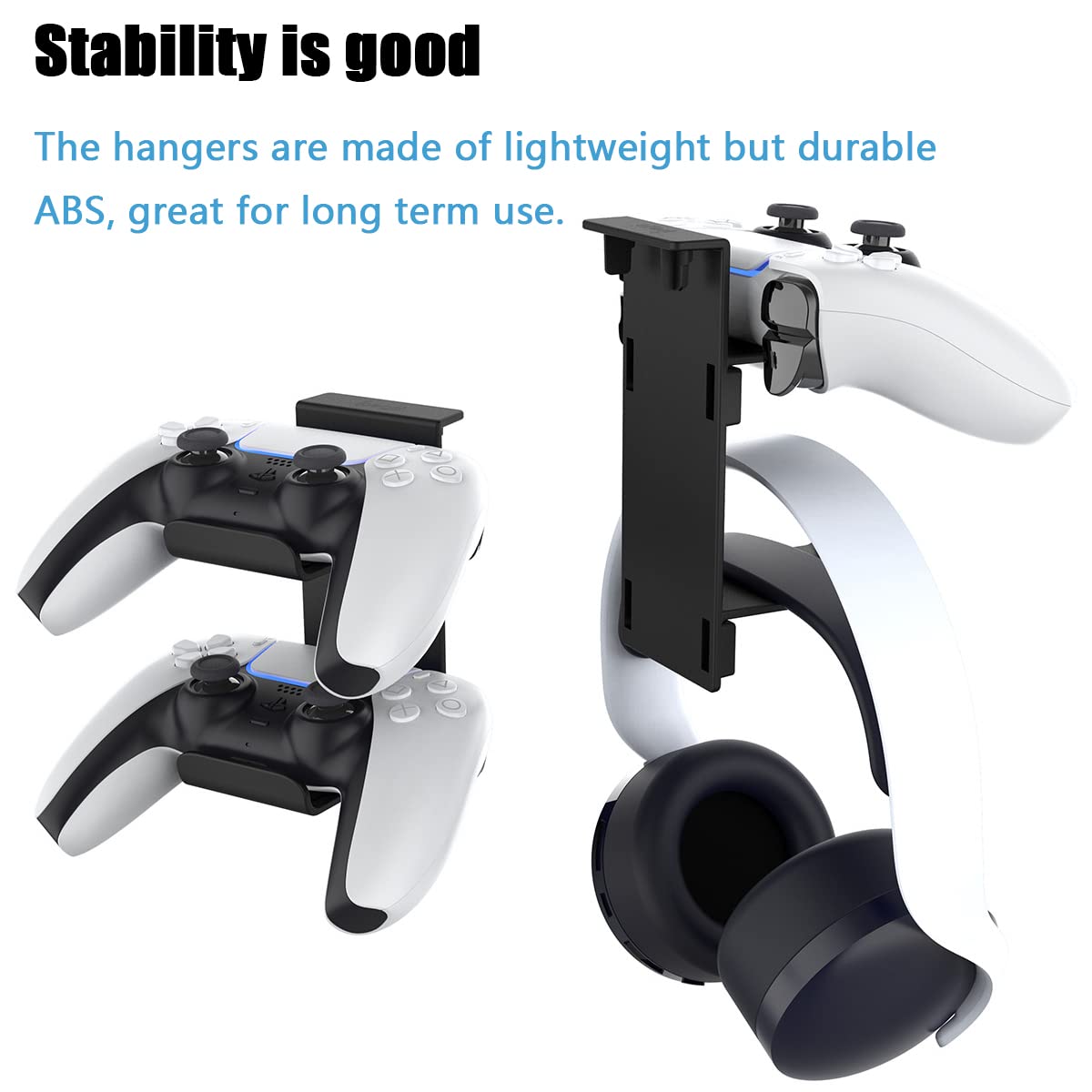 Headphone Hook Holder Stand & Gamepad Controller Stand for PS5, Xbox Series X, Screwless Portable Storage Rack Accessories - Black