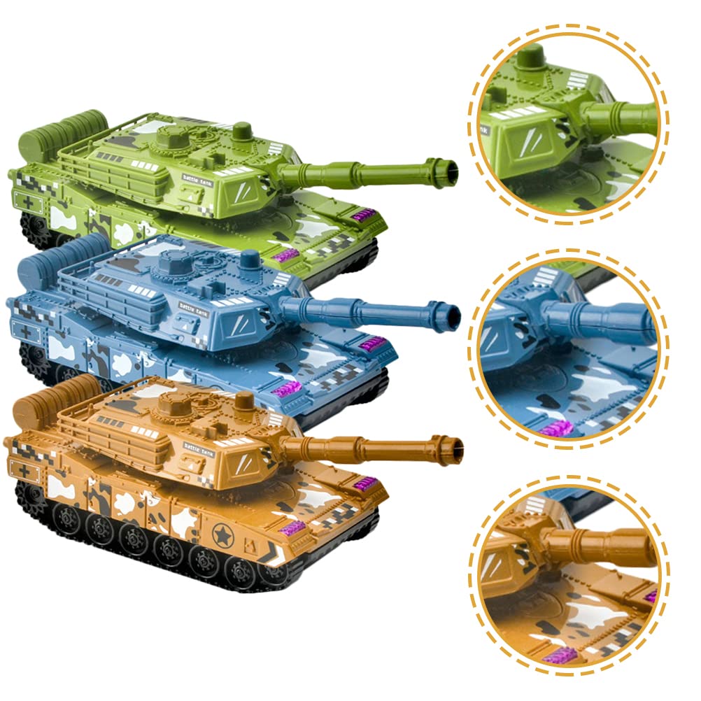 LUOZZY 3Pcs Simulation Tank Models Pull Back Tank Toy Desktop Tank Decor Creative Gifts - Yellow + Blue + Green