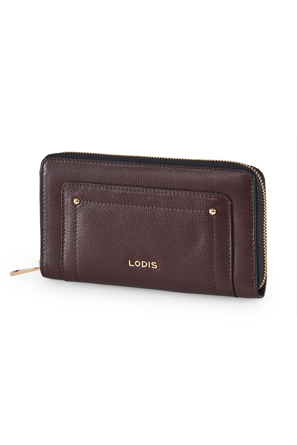 Lodis Women's Flynn Zip Around Continental Wallet, Smooth Slim Leather Wallet, Handbag, Trumble (Brick)