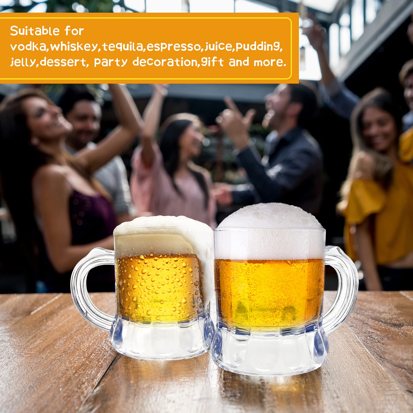 Irrmshr 30 Pcs Mini Plastic Beer Mugs,1 oz Clear Plastic Beer Glasses,Shot Glasses with Handles,Reusable Beer Stein Tasting Glasses Whiskey Juice Cups for Drinking Beer Festival Party BBQ