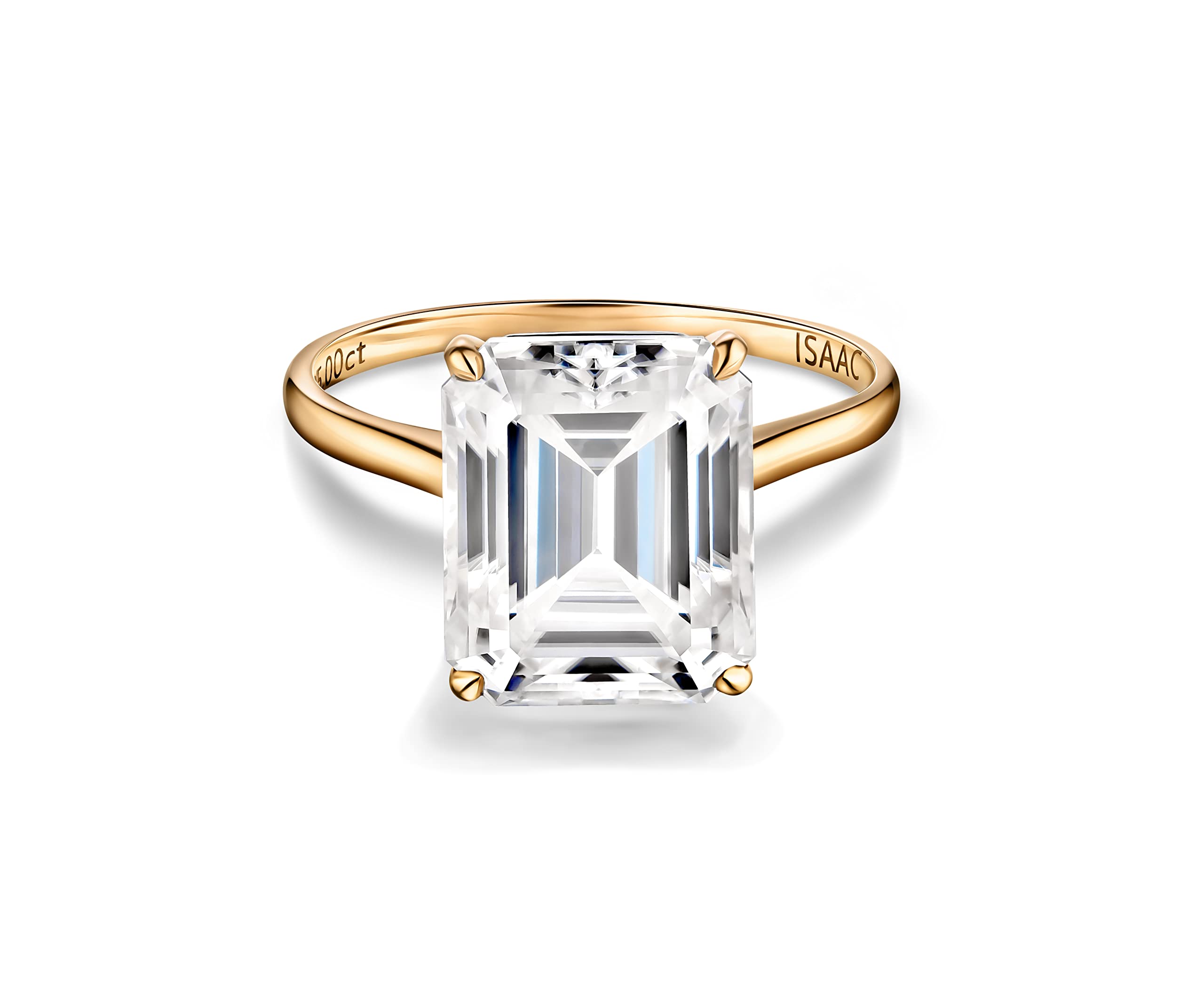 ISAAC WOLF Emerald Cut 14k Solid Gold 5 Carat Genuine Moissanite Diamond Solitaire Proposal Wedding Ring 14k Solid White, Yellow OR Rose GOLD (White Gold, 7)