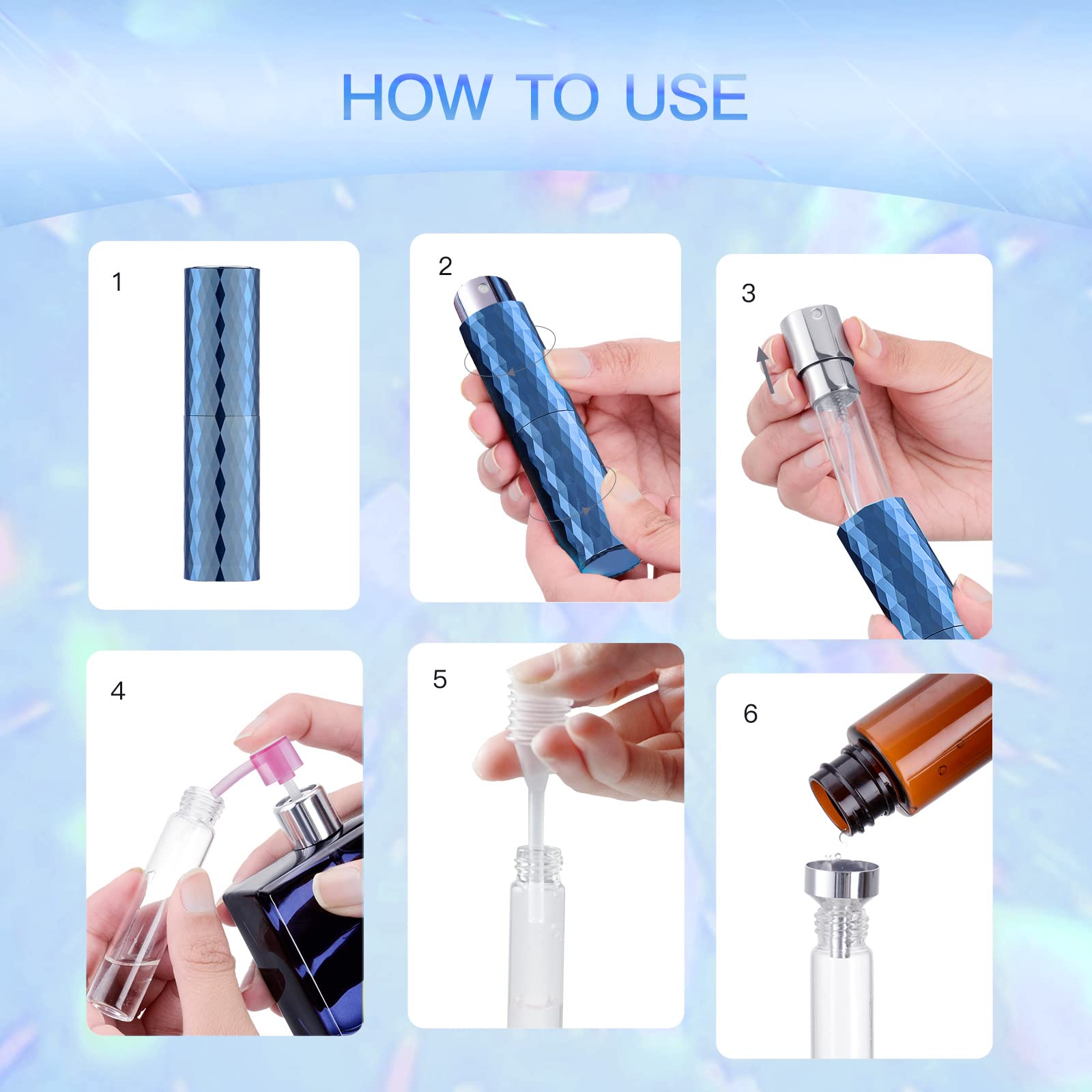 LISAPACK 8ML Atomizer Perfume Spray Bottle (3 PCS) Empty Cologne Dispenser Portable (Black,Blue, Silver)