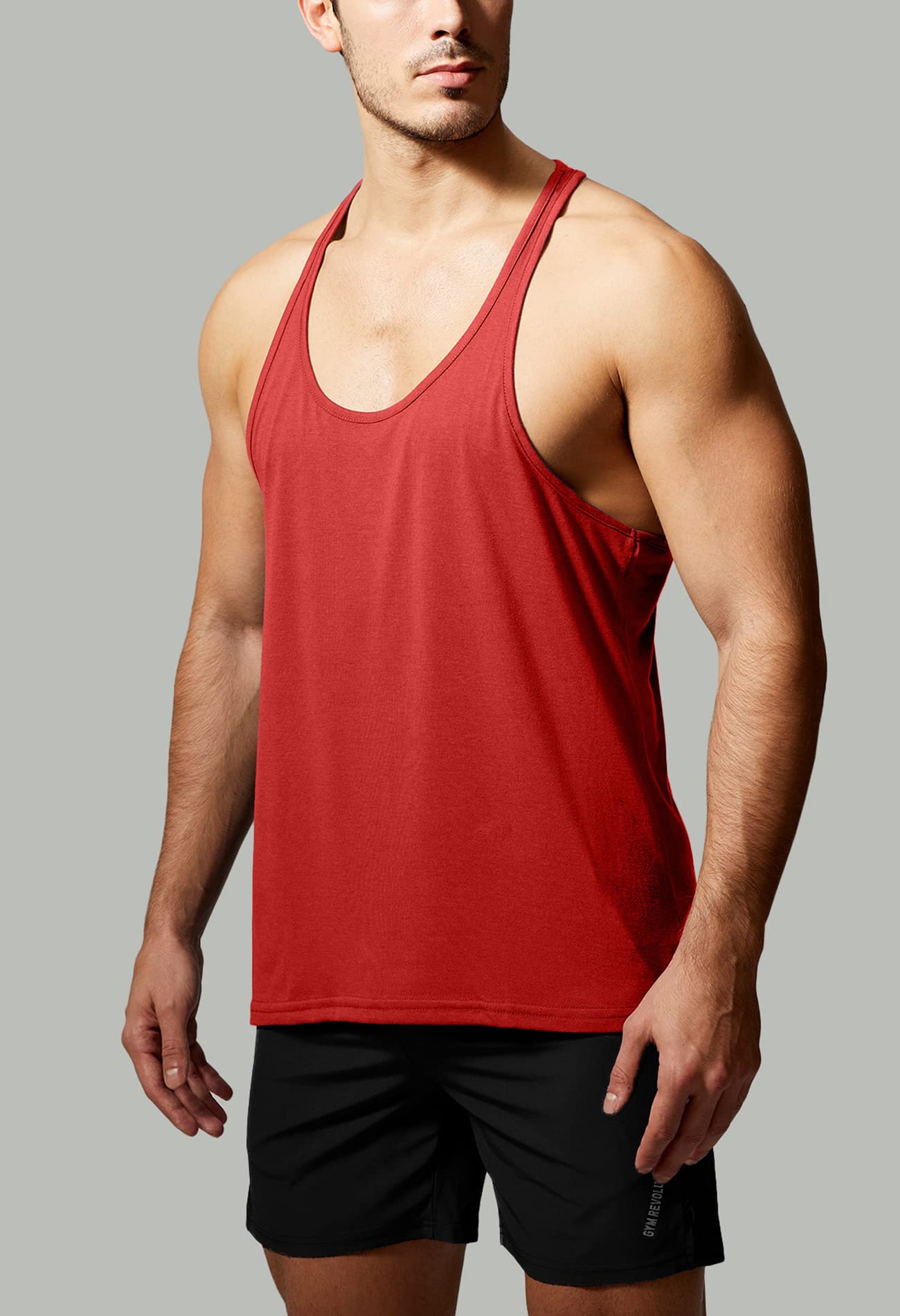 GYM REVOLUTION Men's 5 Pack Athletic Stringer Muscle Y Back Workout Racerback Fitness Tank Tops Black White Blue Green Grey M