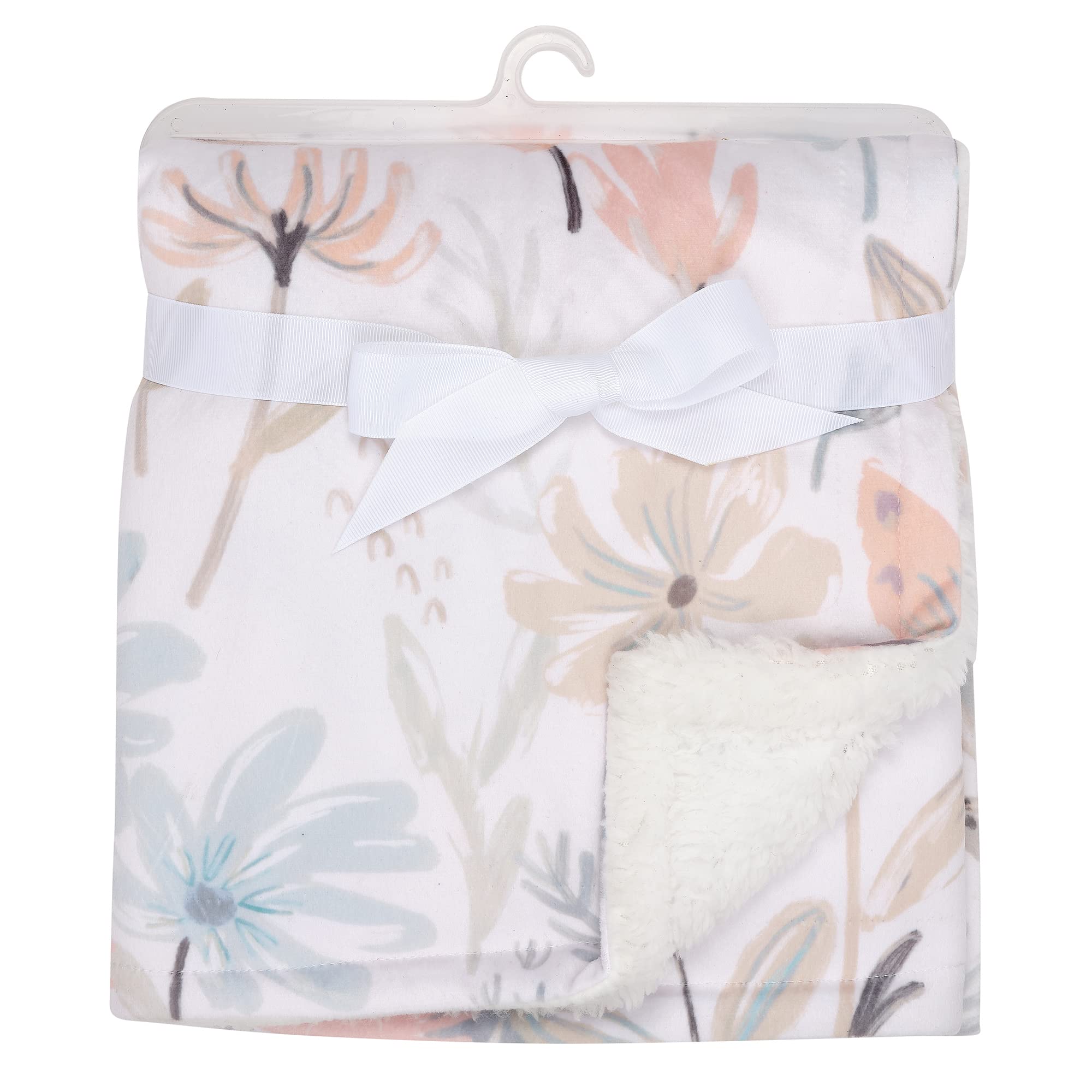 Lambs & Ivy Sweet Daisy White/Blue Floral Soft Luxury Fleece Baby Blanket