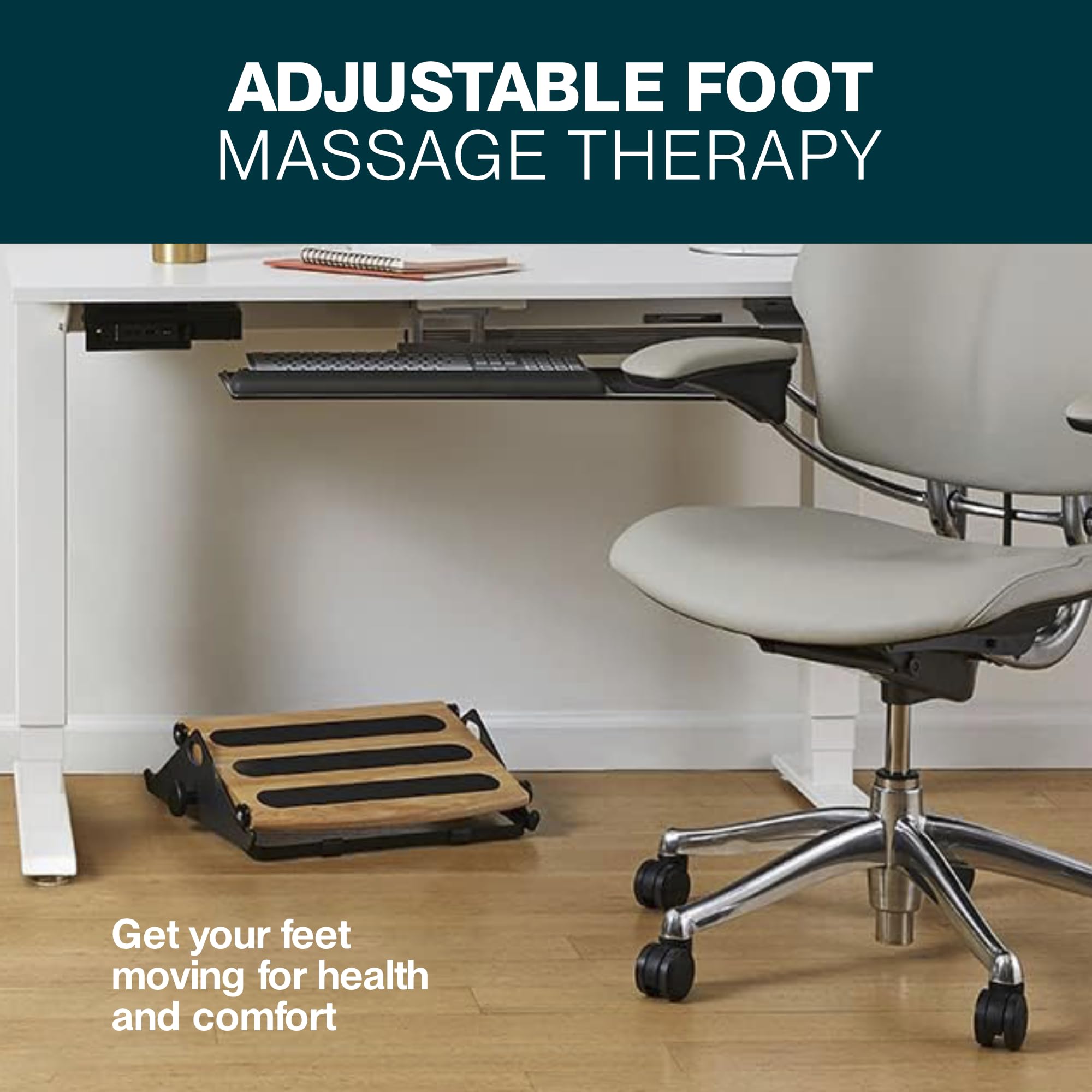 Humanscale FR300 Foot Rocker, Ergonomic Rocking Footrest for Under Desk, Smooth Gliding Experience with Ball Bearing Rollers, Adjustable Height, Durable Steel Frame, Natural Wood