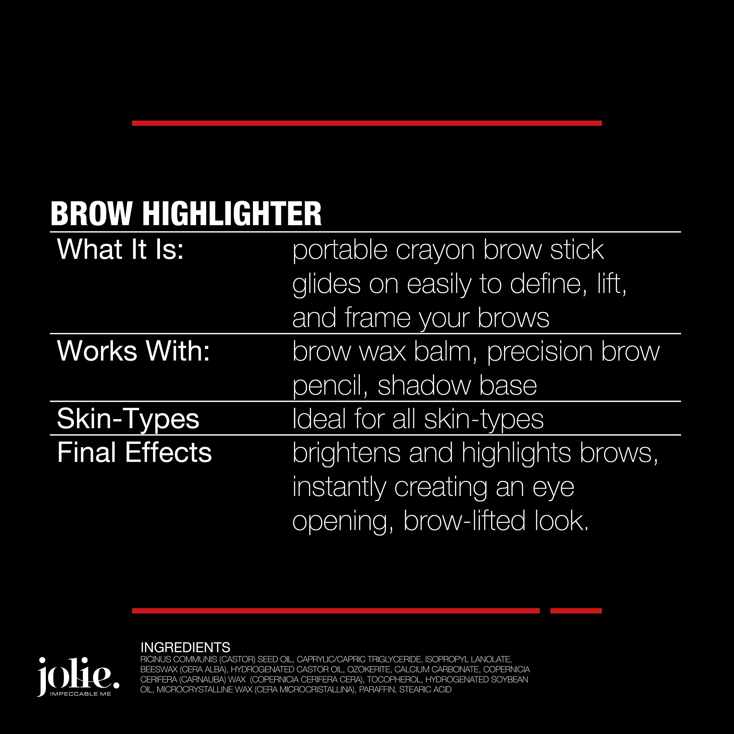 Jolie Eyebrow Perfecting Brightener & Highlighter, Creamy Self Sharpening Crayon Stick, Satin Finish (Champagne Pink)