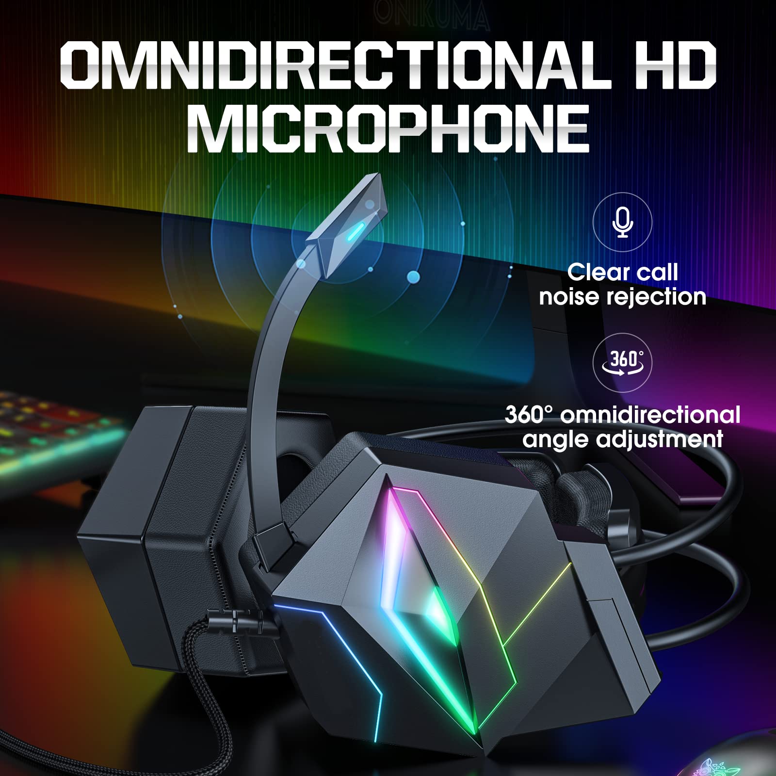 HOLULU Lightweight Gaming Headset, Flying-Wing Self-Adjusting 3.5mm Headphones with RGB, Surround Sound, Noise Reduction Mic, Compatible with PS4 PS5 Xbox One(Adapter Not Included) PC Mobile Phone