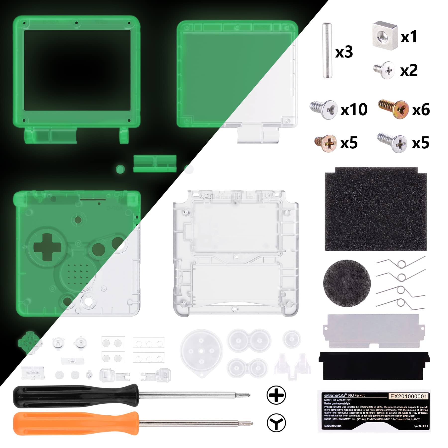 IPS Ready Upgraded eXtremeRate Glow in Dark - Green Custom Replacement Housing Shell for Gameboy Advance SP GBA SP β Compatible with Both IPS & Standard LCD β Console & Screen NOT Included