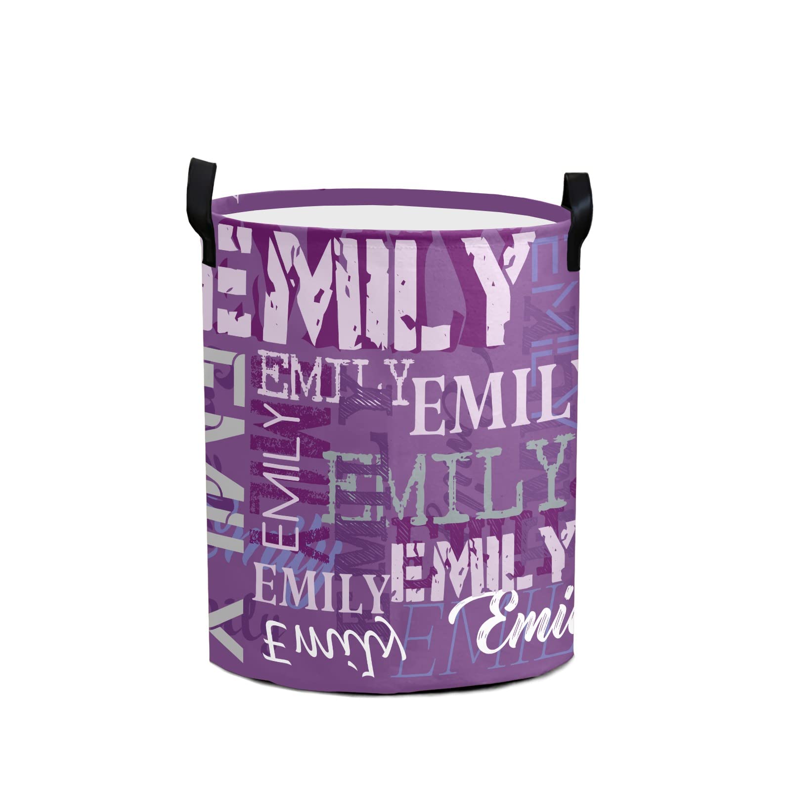 Monogram Word Letter Round Storage Basket Personalized Name Laundry Basket Waterproof Nursery Hamper with Handle for Living Room Bedroom and Clothes