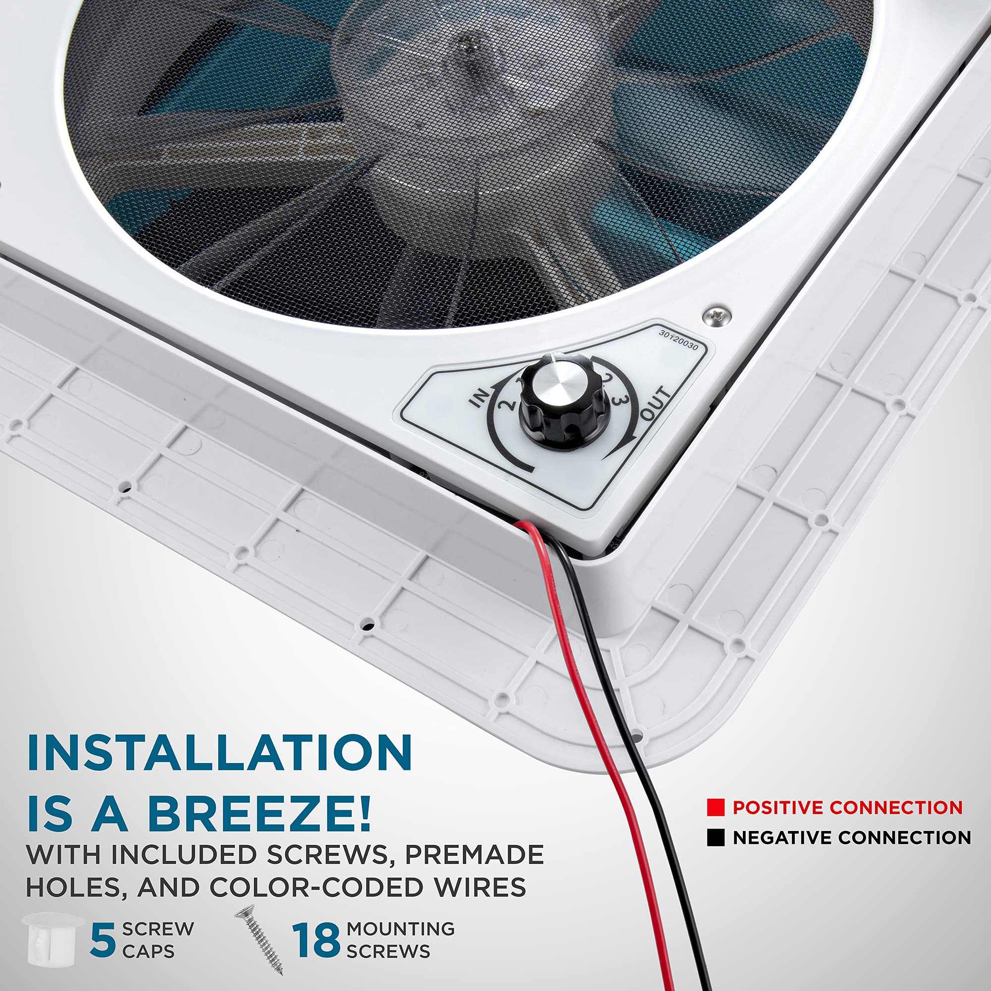 Hike Crew 14β RV Roof Vent Fan | 12V 3-Speed Intake & Exhaust 12V Camper Fan | Manual Open/Close | Includes Screws & Garnish | Smoked Lid