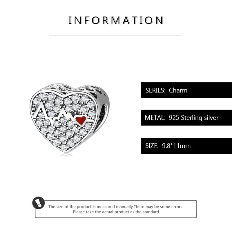 KIKISCHARMS 925 Sterling Silver Charms for Pandora Snake Bracelet, Necklace.… (Heart Beat PC0594)