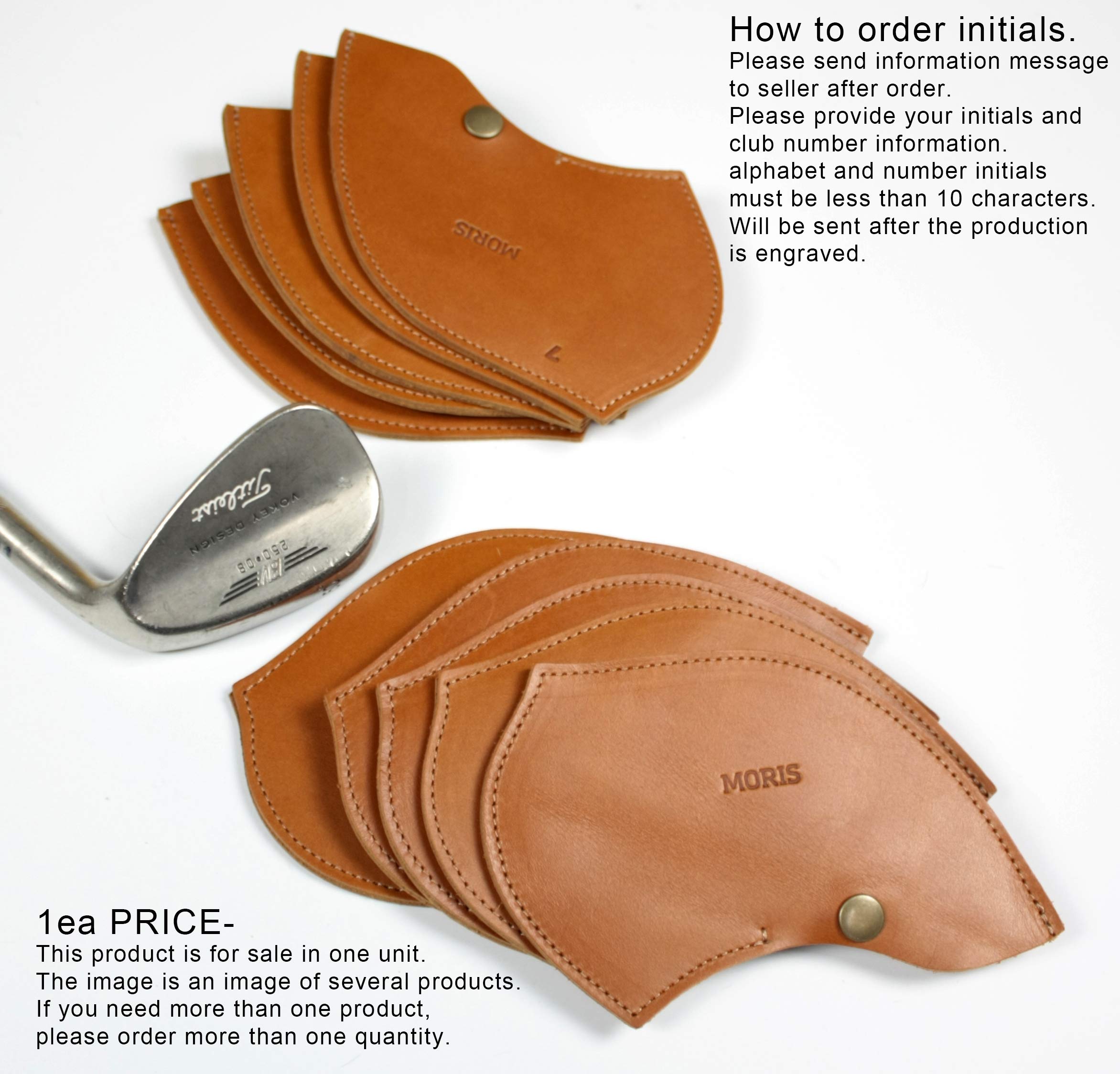 Golf club Head cover (1pcs) custom initial Wedge Iron Protective cowhide full grain Vegetable Leather Fit All Brands Titleist, Callaway, Ping, Taylormade, Cobra Etc. 1ea NOT SET. (CAMEL,, 16)