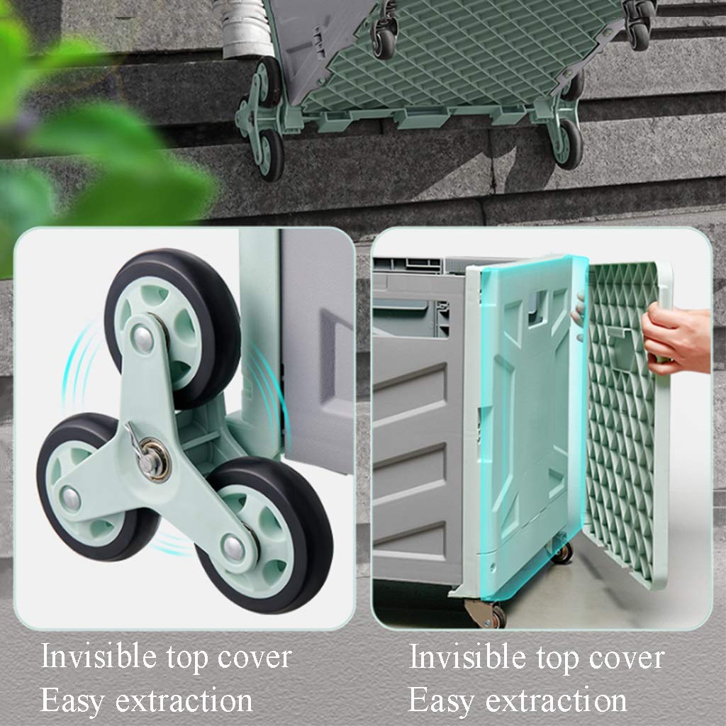 GXYAWPJ Mint Green Folding Cart on Wheels with Lid Cover Utility Shopping with Rolling Swivel Wheels for Stairs Large Capacity Retractable Hand Cart (Size : B)