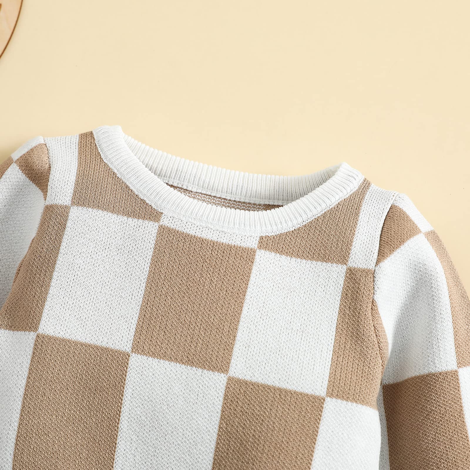 Lamgool Baby Girls Boys Checkered Jumpsuit Knitting Longsleeve Casual Plaid Romper Outfit for Fall 6-12M