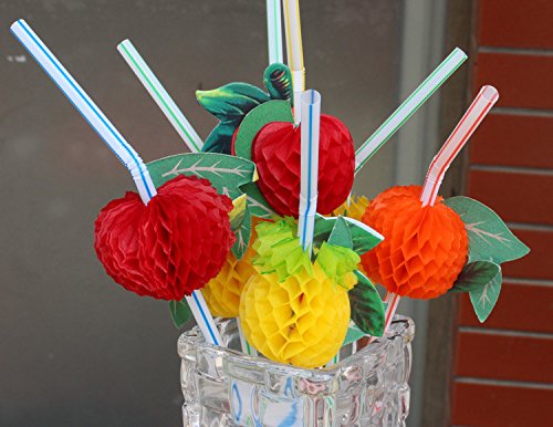 Honbay 50PCS Disposable Bendable Fruit Straws Tropical Drinking Straws for Summer Beach Pool, Luau Parties, Bars, Restaurants, Kitchen and more