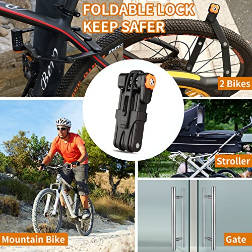 Ikaufen Folding Bike Lock, Compact Bike Lock for Bicycle Scooter Motorcycle Chain Lock, Heavy Duty Anti Theft Bicycle Locks with Mounting Bracket 4-Digit Foldable Bike Lock