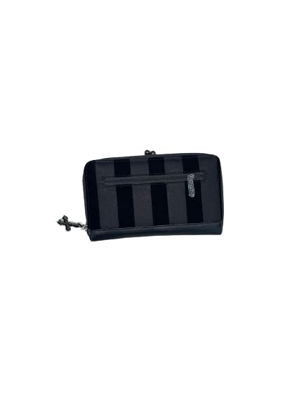 Killstar Earn Your Stripes Kiss Lock Black Grey Large Striped Wallet KSRA005316