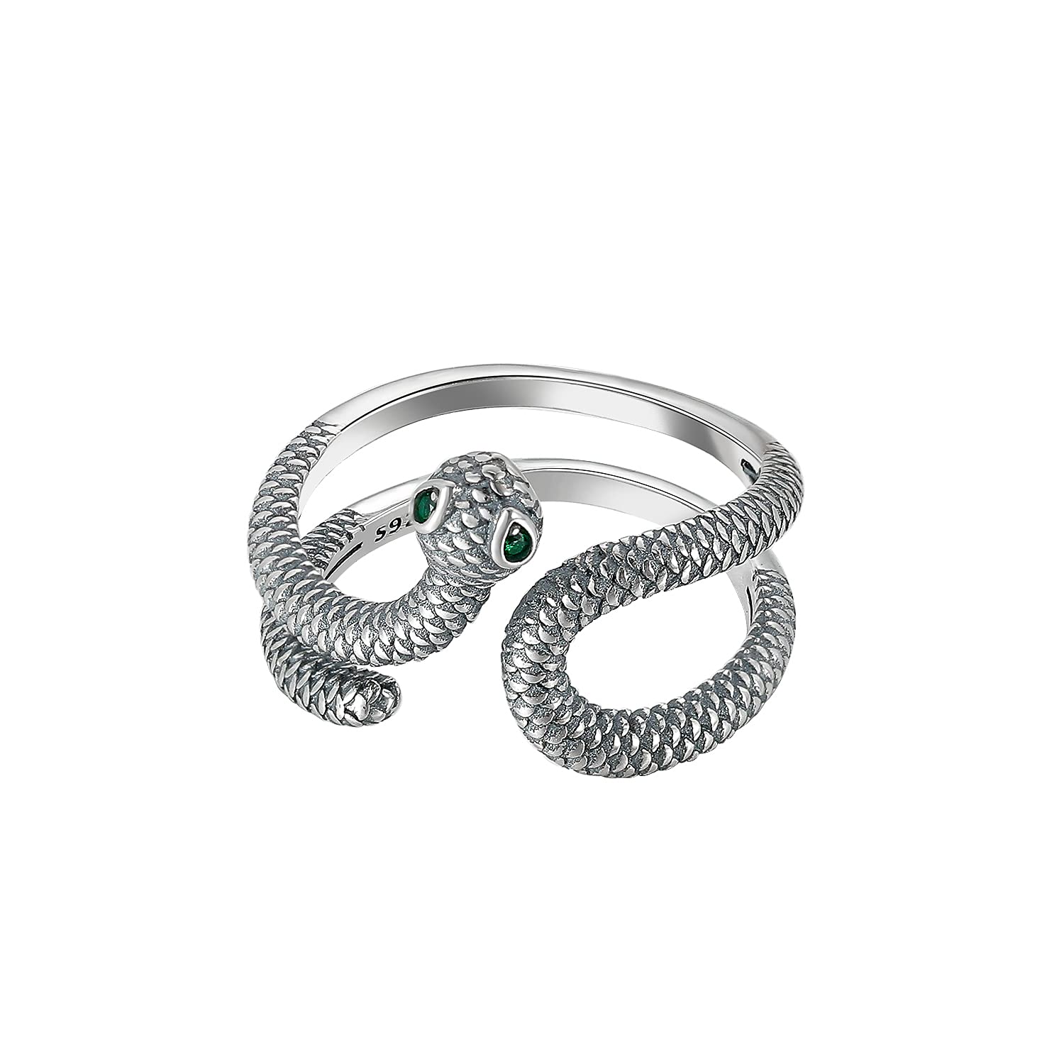 IPEPPY 925 Sterling Silver Snake Ring, Stacking Rings for Men Women Retro Opening Adjustable Ring Jewelry (B-Snake Ring)
