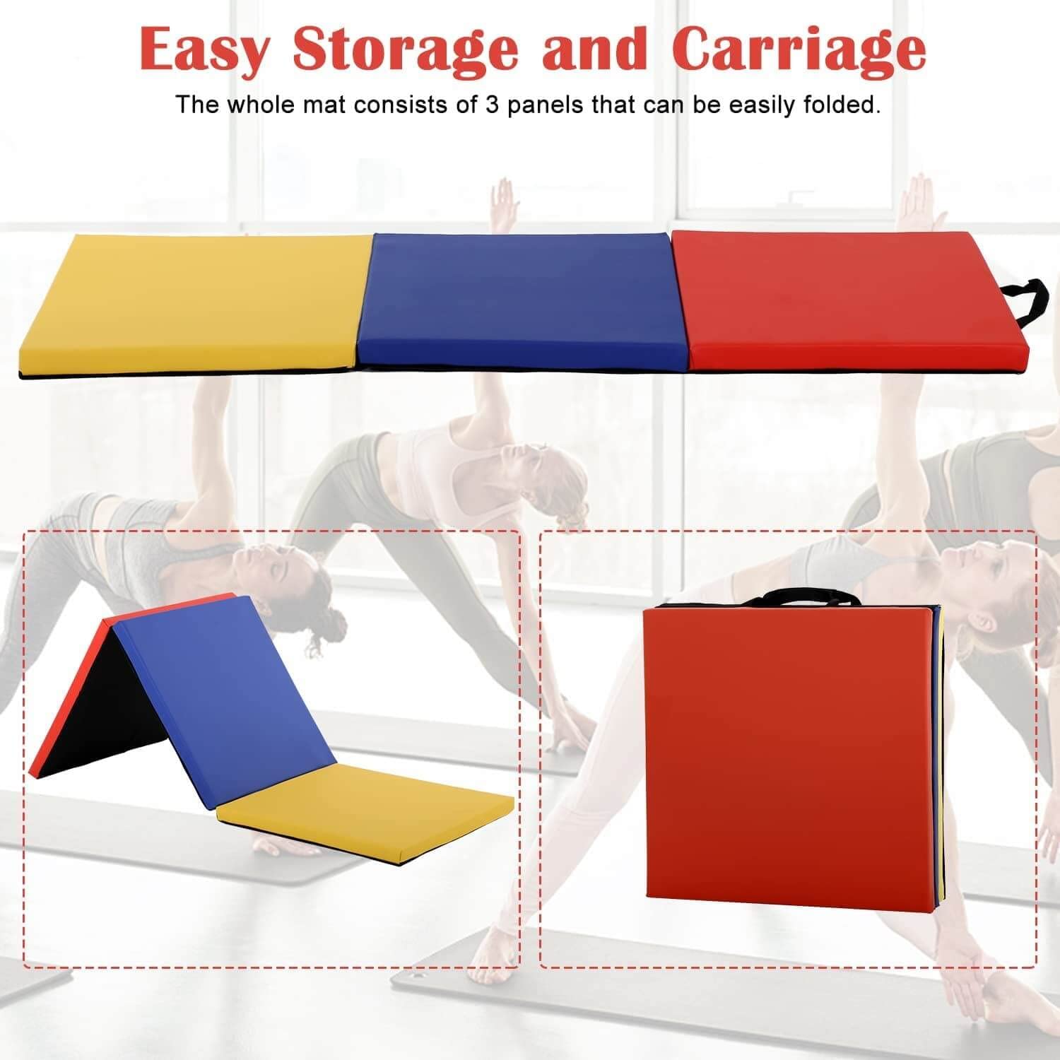 Gymnastics Mat Tumbling Mats for Gymnastics for Home, Tri-Fold Folding Thick Wrestling Mats 6'x2'x2”Anti-Tear Lightweight Exercise Mat with Carrying Handle, Indoor/Outdoor Workout Mats CM