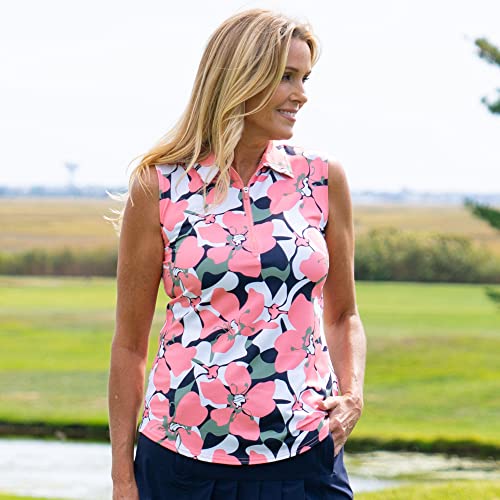 Jofit Apparel Women's Athletic Clothing Sleeveless Polo for Golf & Tennis, Size X-Small, Vibrant Floral