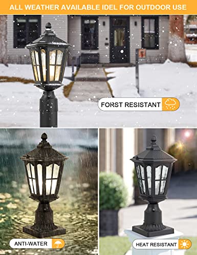 GYDZ Post Light Outdoor with 3-Inch Pier Mount Base, 17''H Exterior Post Light Fixture,Waterproof IP65 Classic Die Cast Aluminum with Water Ripple Glass, E26 Base 60W Max,Matte Black