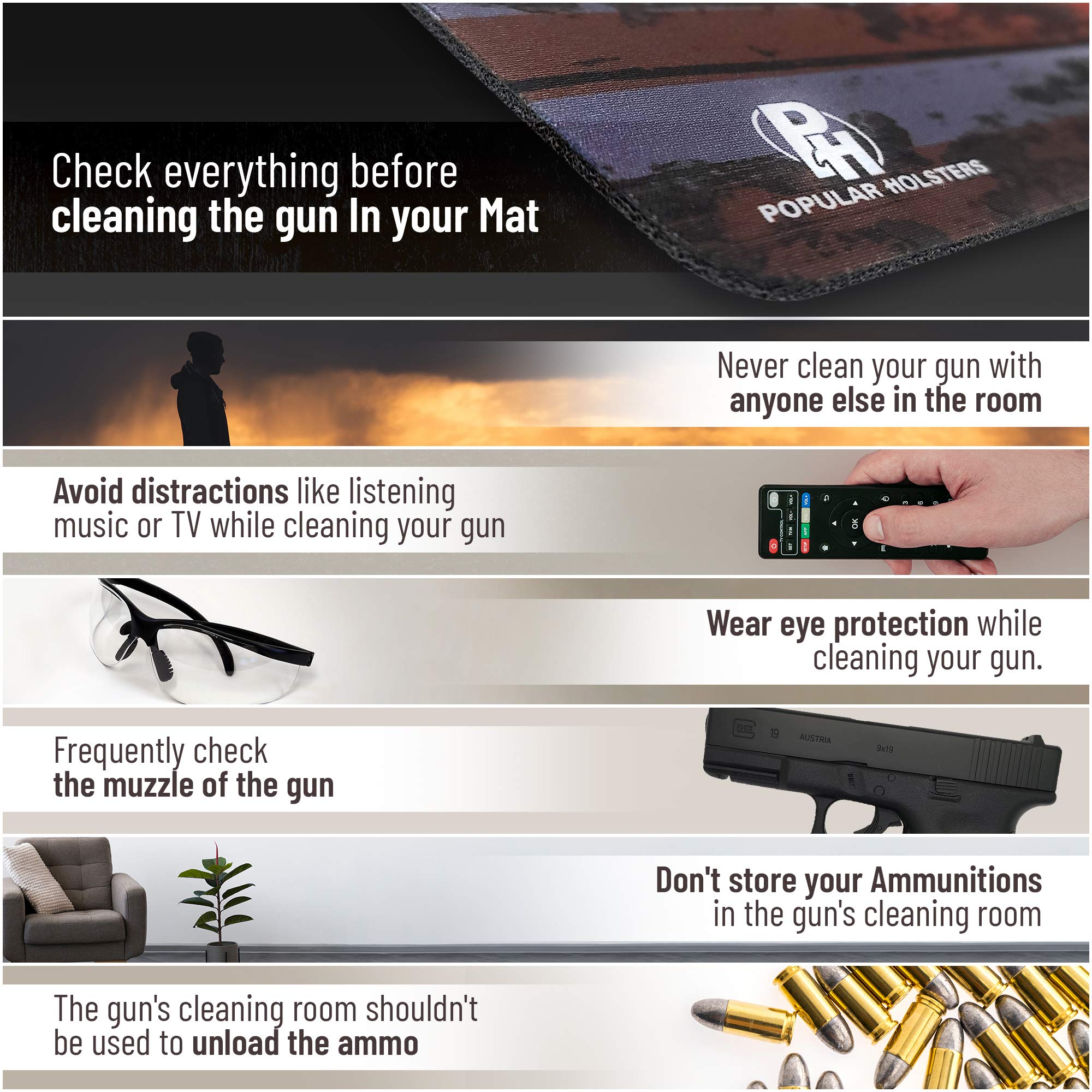 Gun Cleaning Mat by PH - Measures 11" x 17" 3 mm Thick - Oil and Solvent Resistant Padded Non-Slip - Compatible with Compact to Large Guns - for Maintenance or Repairs to Your Firearm - (Flag+Eagle)
