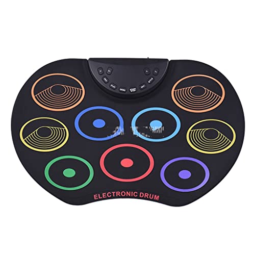 IULJH Portable Mini Digital Electronic Drum Kit 9 Pads Silicone Roll-Up Set Drumsticks Foot Pedal