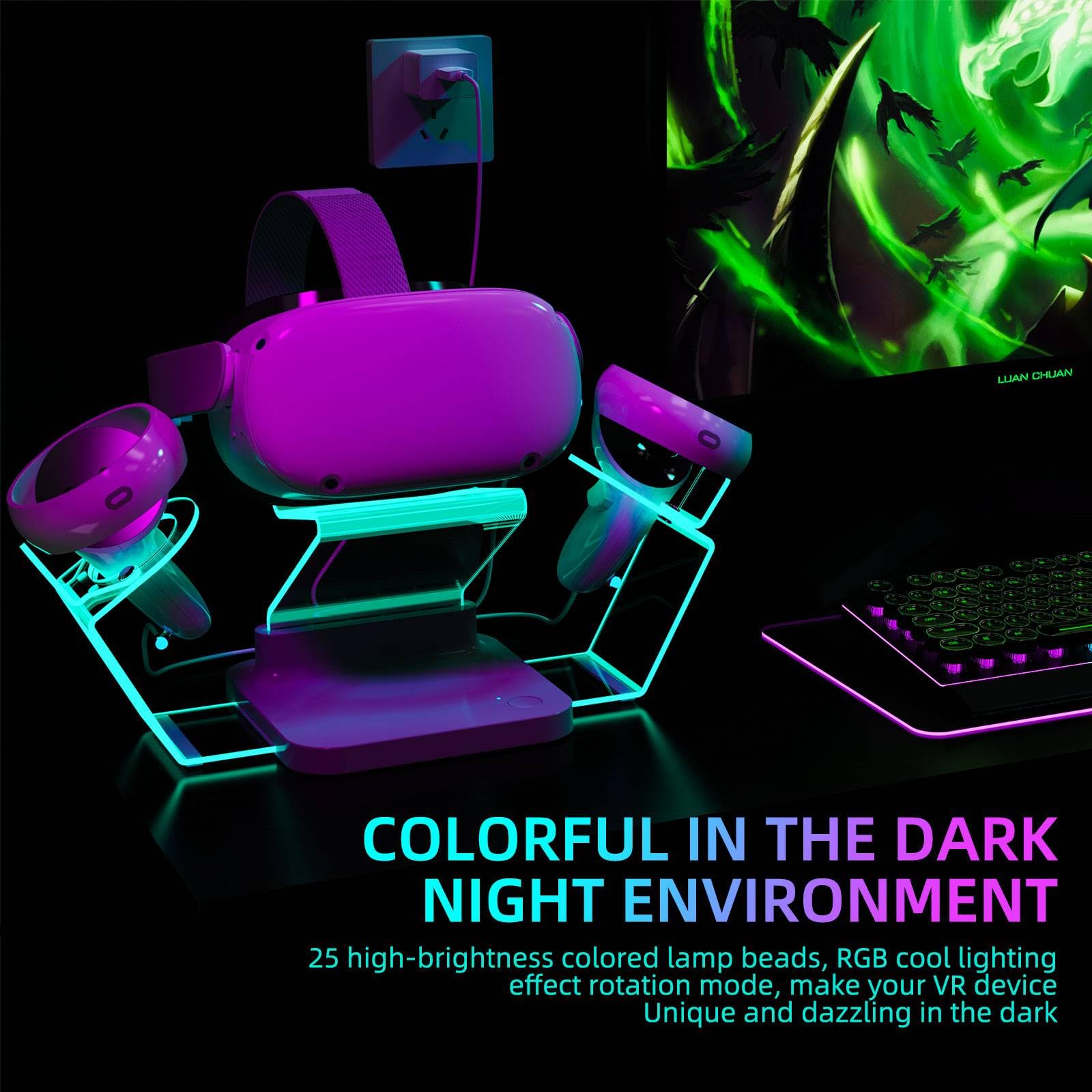 Hibloks Magnetic Charging Station with LED Light for Oculus Quest 2,Oculus Quest 2 Accessories LED Acrylic Station