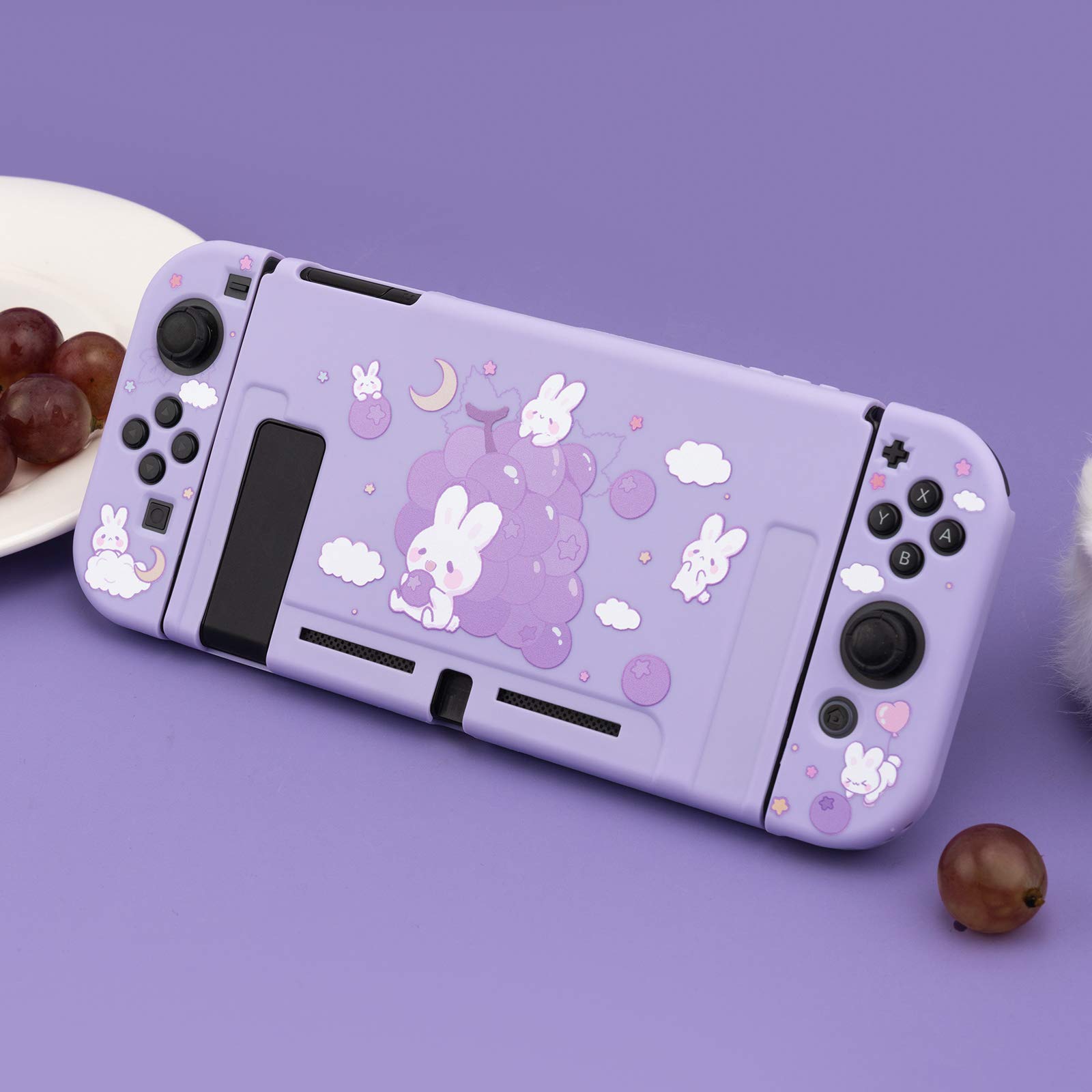 GeekShare Protective Case for Switch, Soft TPU Slim Case Cover Compatible with Nintendo Switch Console and Joy-Con (Grape Bunny)