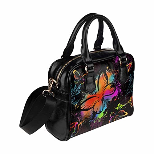 InterestPrint Flying Butterflies in Watercolor Womens PU Leather Handbag Travel Shoulder Bag