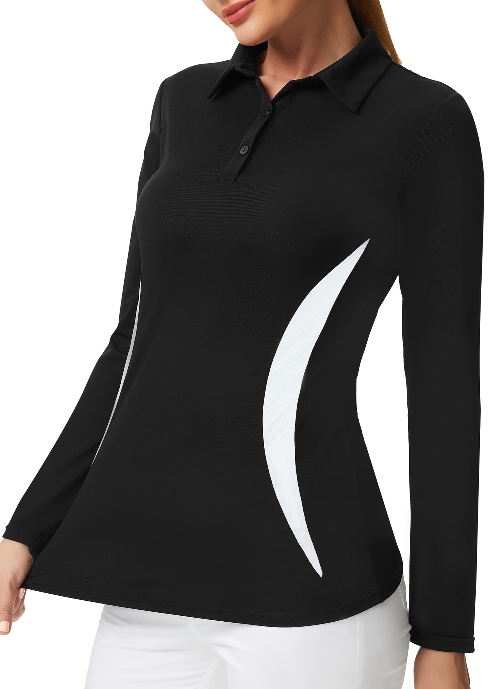 JACK SMITH Golf Shirts for Womens Lightweight Color Block UPF 50+ Athletic Tennis Polo Shirts(XL, Black)