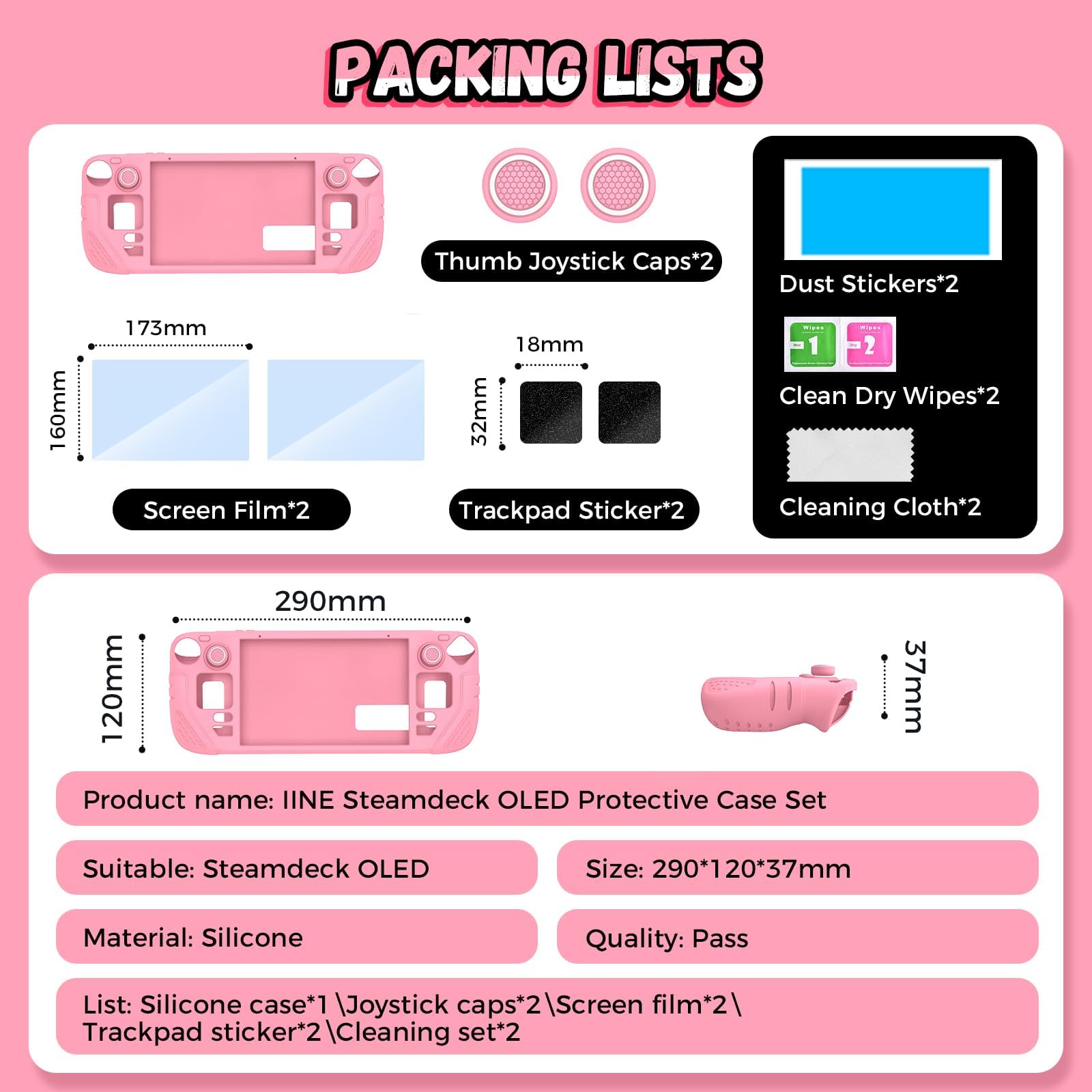 IINE Protective Case for Steam Desk OLED, Steamdesk OLED Silicone Cover Case, 9-in-1 Protective Silicone Shell with Anti-Scratch Cover Protector, Steam Deck OLED Accessories Set,Pink