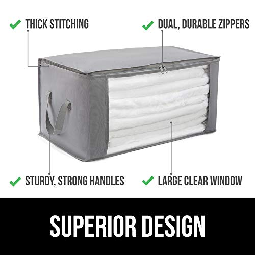 Gorilla Grip Large Capacity 2 Pack Clothes Storage Bag Organizer, 90L, Reinforced Handles, Thick Fabric for Blankets, Bedding, Clothing, Foldable Zipper Container Bags, Clear Window Closet Totes, Gray