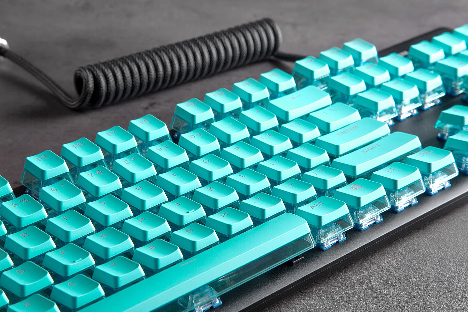 GUNMJO Crystal Pudding Keycap for Gaming Keyboard with Cherry MX Switches, ABS Translucent Keycaps for Backlit Mechanical Keyboard, OEM Profile 104 Keys with 6.25U Space Bar, Painted Teal Color