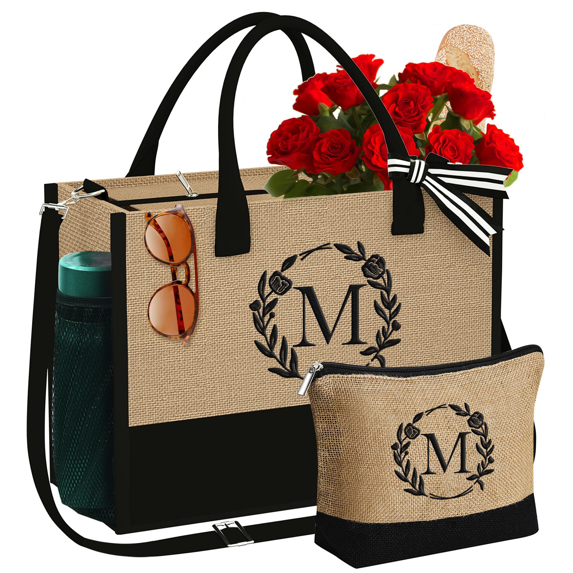 YOOLIFE Christmas Gifts for Women - Gifts for Women, Birthday Gifts for Women, Gifts for Mom Sister Teacher, Womens Gifts for Christmas, Friend Teacher Wife Mom Christmas Gifts, M Initial Tote Bag