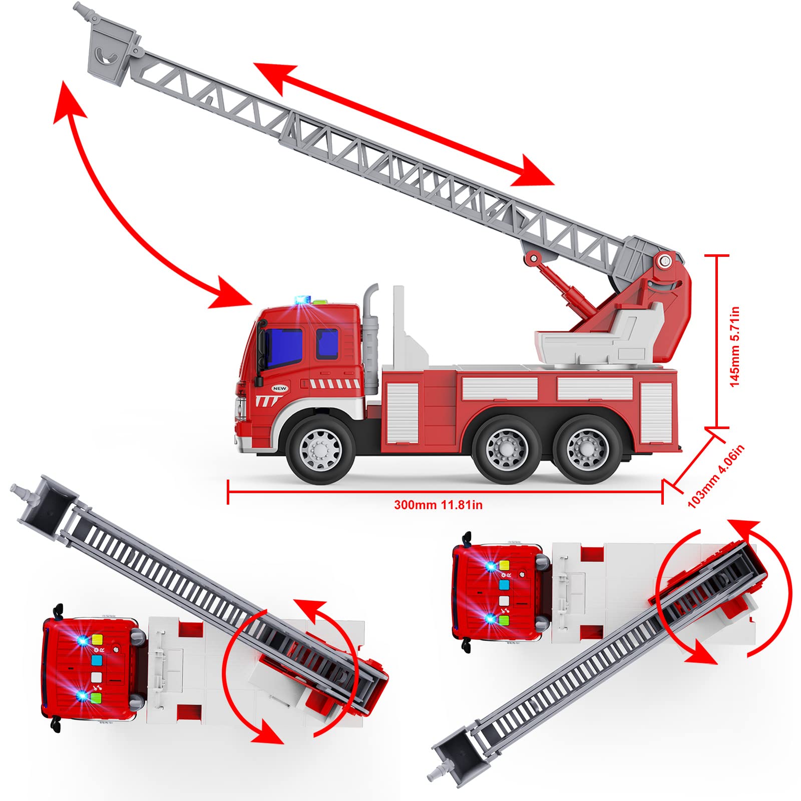 izmovine Fire Truck Toy 1:16 Scale Fire Engine for Kids Perfect Fire Trucks for Boys Age 3-7 Fun and Educational Toy for Children