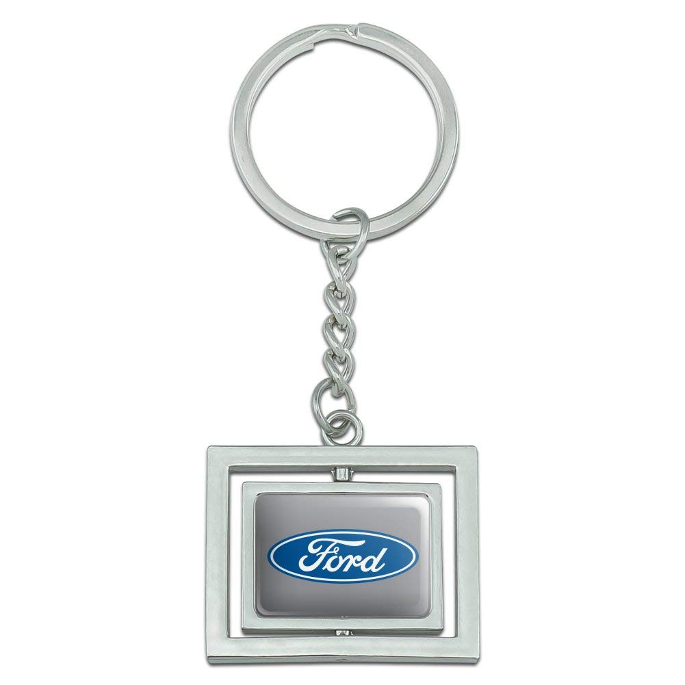 GRAPHICS & MORE Ford Motor Company Blue Oval Logo Spinning Rectangle Chrome Plated Metal Keychain Key Chain Ring