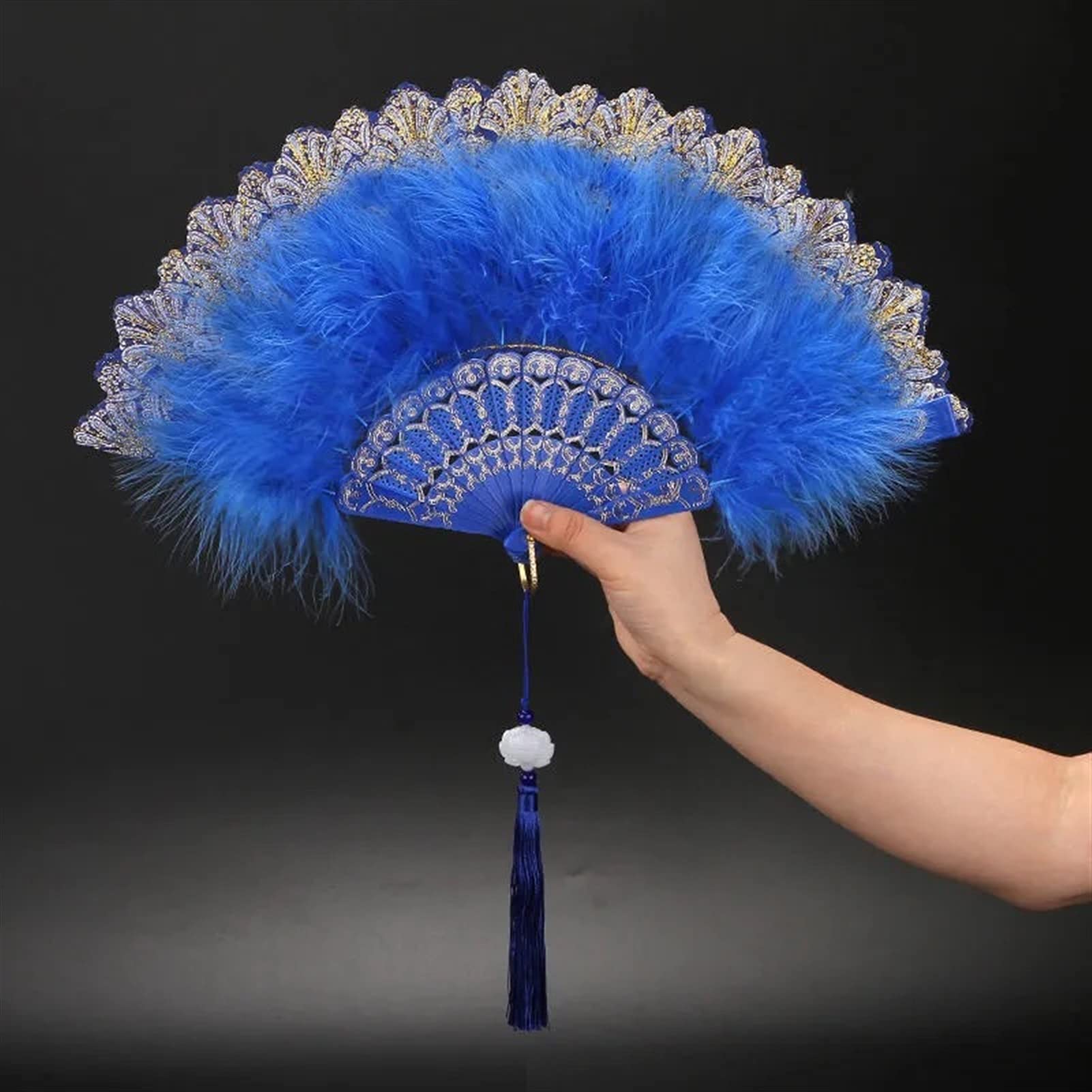 HABADOG Feather Folding Fan Dance Hand Fan with Pendant Gift Wedding Party Decoration (Color : Green)