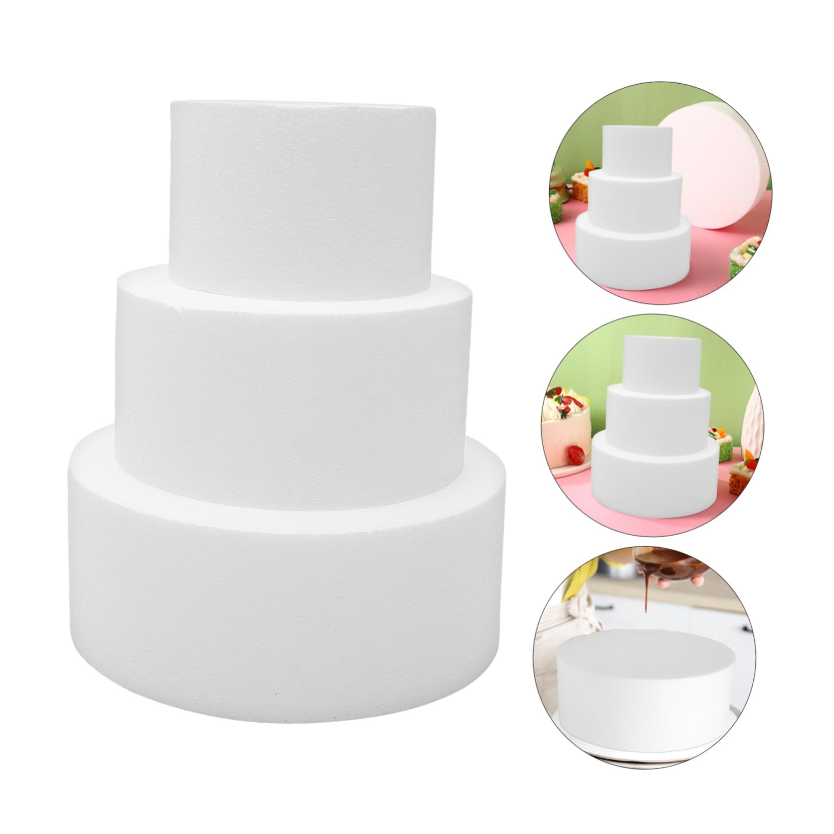 Hoement 3pcs Wedding Cake Stands Wedding Ceremony Decorations DIY Crafts Round Cake Stand Wedding Decor Rotating Cake Stand Rotary Tool Cake Dummies 15c White Foam Window Wedding Supplies