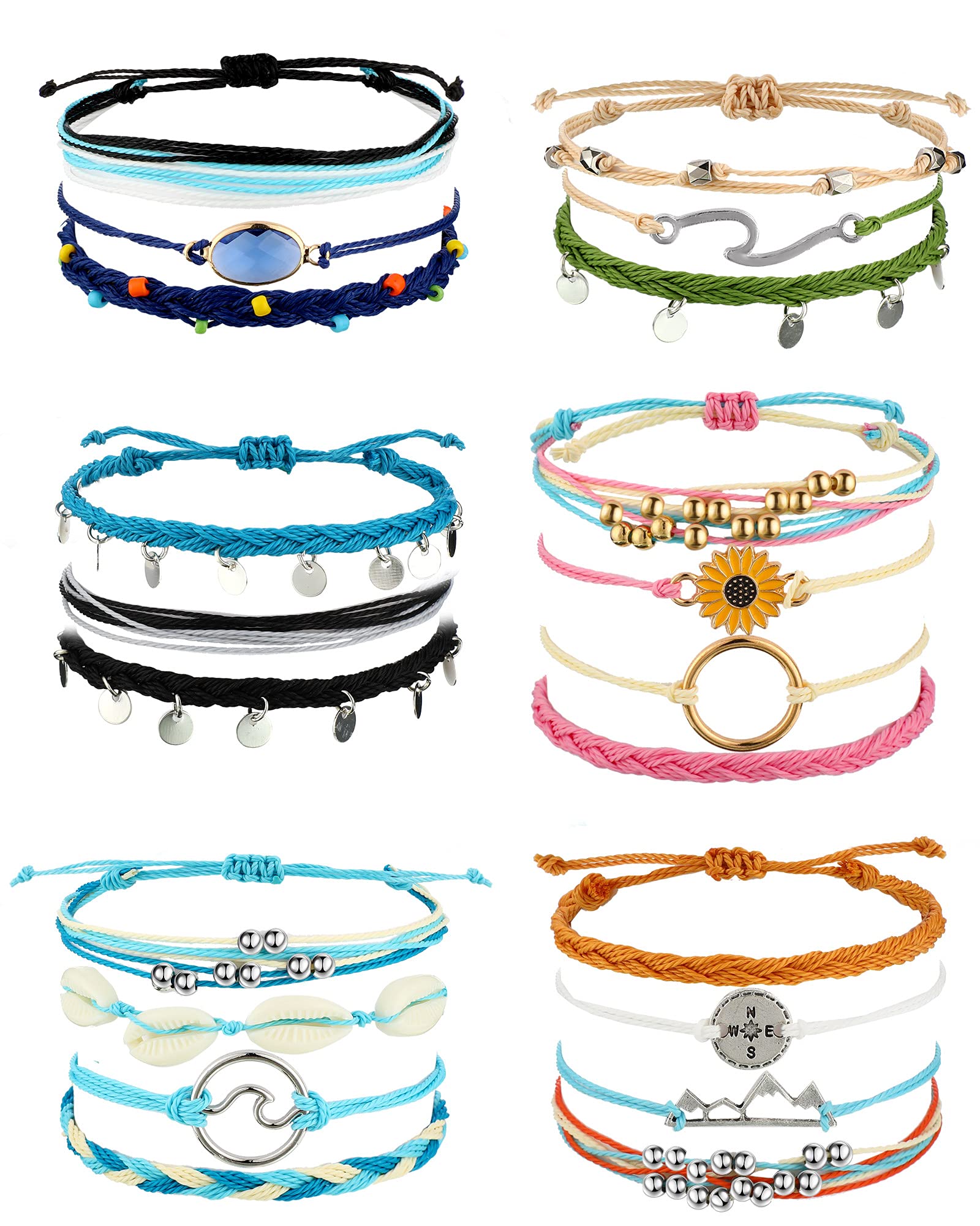 Hicarer 21 Pieces Surfer Wave Bracelet Ocean Wave Adjustable Waterproof Handmade Friendship Bracelet Anklet Jewelry for Women(Simple Style)